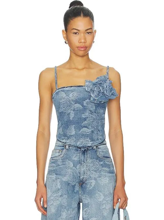 Giuseppe Di Morabito Denim Floral Applique Top - Blue