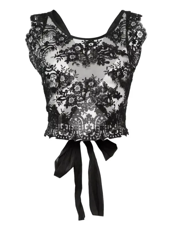 MAURIZIO BRASCHI Lace Tie-back Top - Black