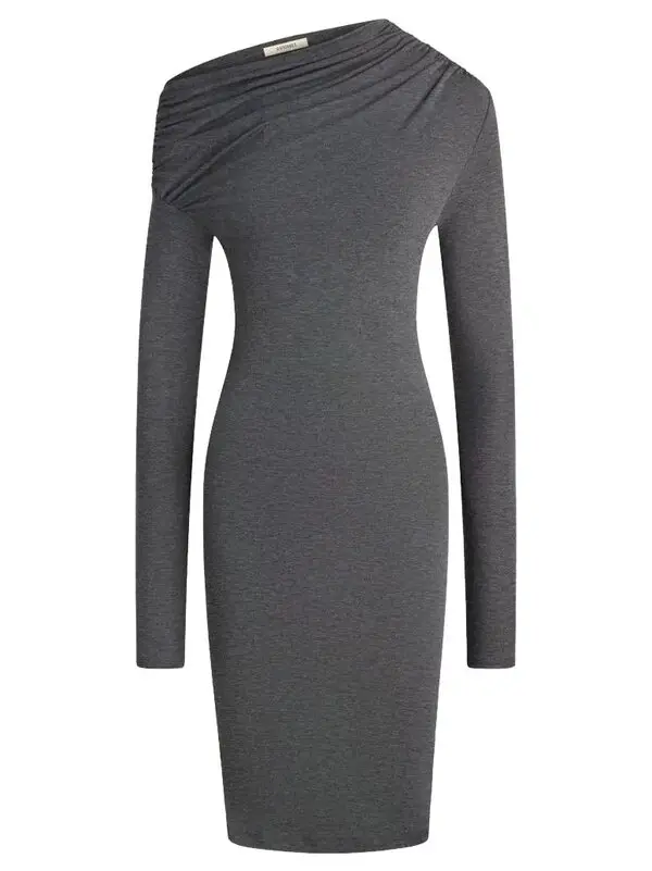 12 STOREEZ Asymmetric Draped Mini Dress - Grey