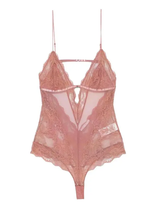 Patrizia Pepe Lace-paneled Mesh Bodysuit - Pink