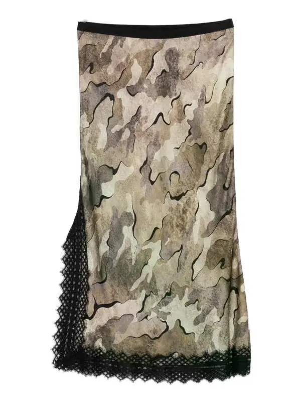 Pinko Camouflage-print Lace-trim Midi Skirt - Neutrals