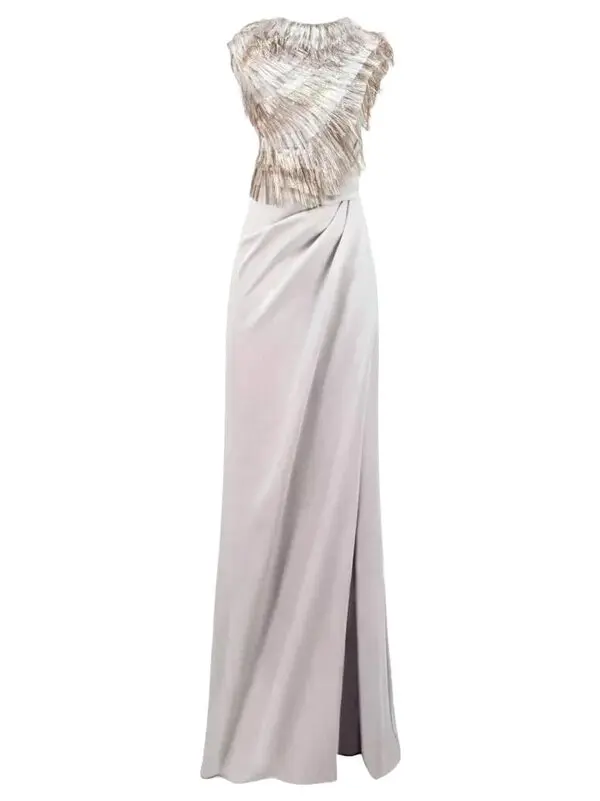 GEMY MAALOUF Asymmetrical-neckline Fringed Maxi Dress - Grey