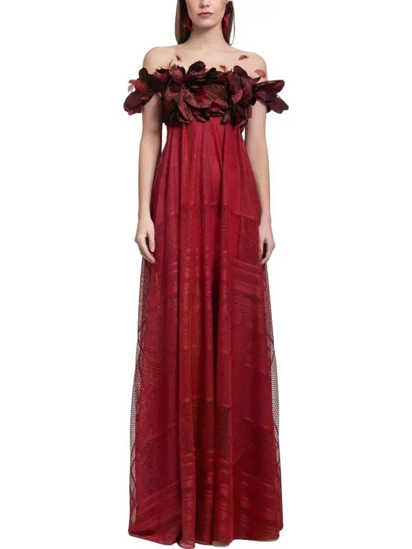 GEMY MAALOUF Off-shoulder Floral Maxi Dress - Red