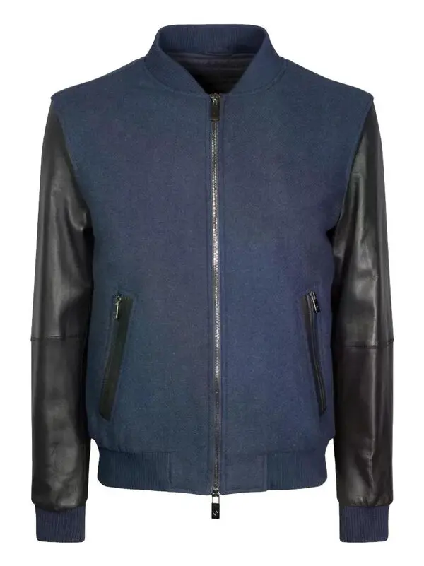 Pal Zileri Leather-sleeve Zip-up Bomber Jacket - Blue