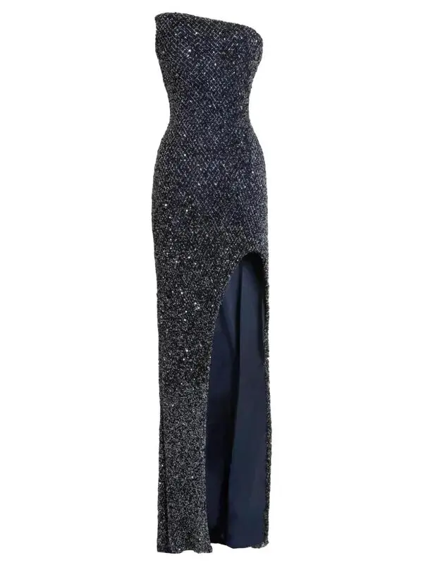 GEMY MAALOUF Strapless Beaded Asymmetric Dress - Blue