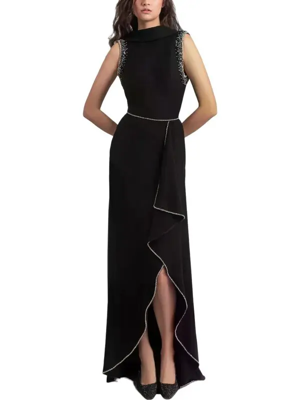 GEMY MAALOUF Beaded-shoulders Asymmetric Gown - Black
