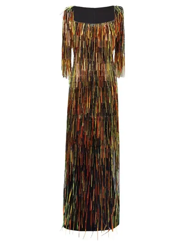 GEMY MAALOUF Square-neck Fringed Maxi Dress - Black