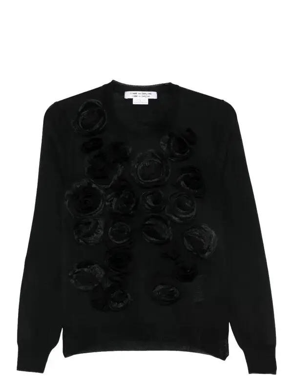 Comme Des Garçons Flower Appliqué Sweater - Black