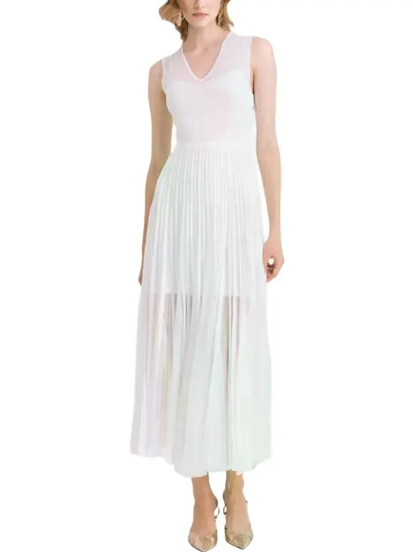 GEMY MAALOUF V-neck Pleated Midi Dress - White