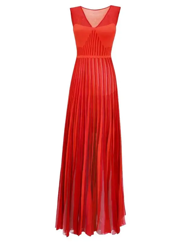 GEMY MAALOUF Heart-shaped Pleated Midi Dress - Red