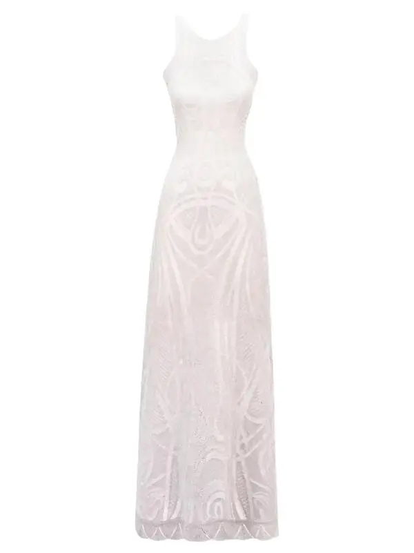 GEMY MAALOUF Patterned Sleeveless Midi Dress - White