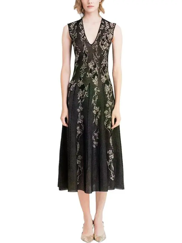 GEMY MAALOUF Patterned Midi Dress - Black