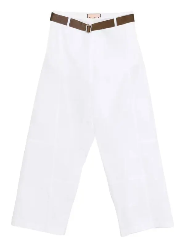 Plan C Belted Wide-leg Trousers - White