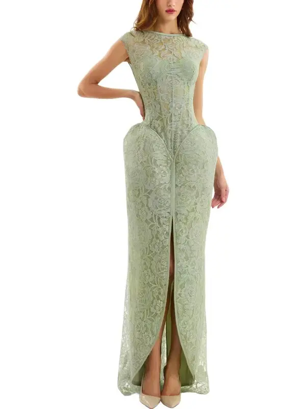 GEMY MAALOUF Sculpted Maxi Dress - Green