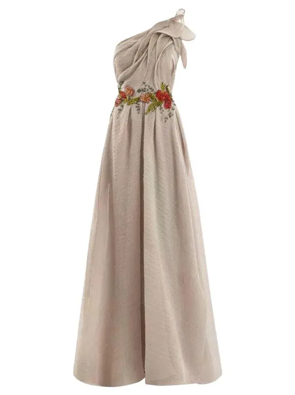 GEMY MAALOUF Floral-embroidered One-shoulder Maxi Dress - Neutrals
