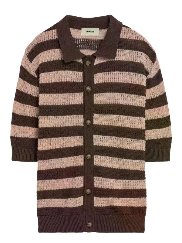 A PAPER KID Striped Knit Cardigan - Brown