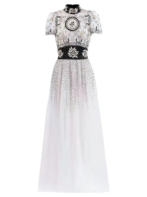 SAIID KOBEISY Embroidered Tulle Maxi Dress - White