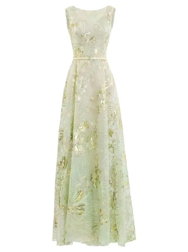 SAIID KOBEISY Embroidered Tulle Maxi Dress - Green