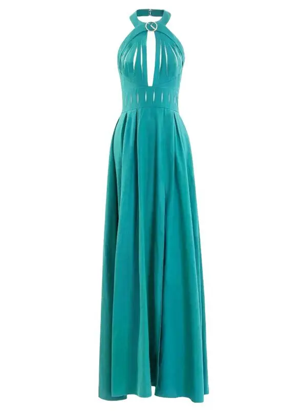 SAIID KOBEISY Vertical Cut-out Ring-detail Maxi Dress - Green
