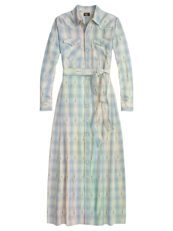 Ralph Lauren Plaid Belted Midi Shirtdress - Blue