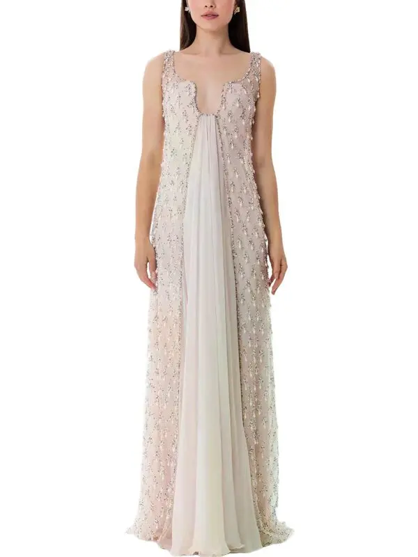 DINA MELWANI Embellished Maxi Dress Set - Neutrals