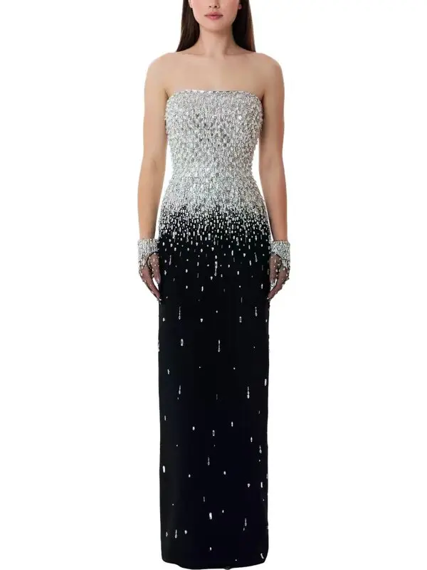 DINA MELWANI Crystal Embellished Strapless Gown - Black