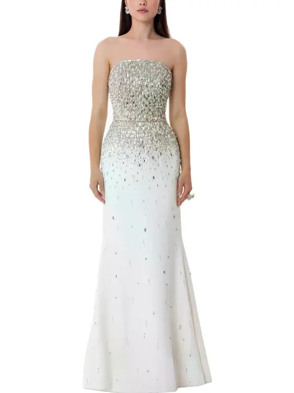 DINA MELWANI Strapless Crystal Maxi Gown - White