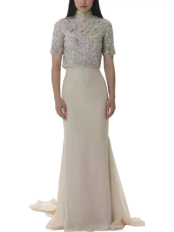DINA MELWANI Crystal-embellished Top And Maxi Skirt Set - Neutrals