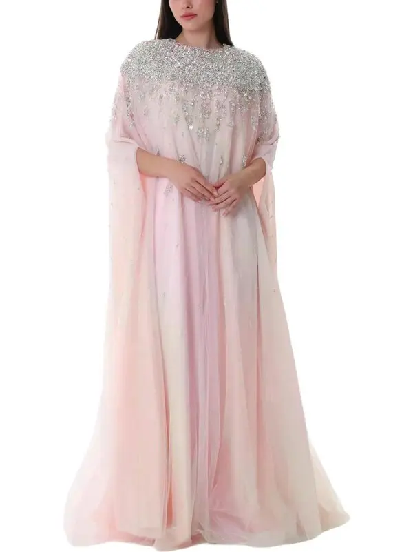 DINA MELWANI Crystal Embellished Tulle Maxi Kaftan - Pink