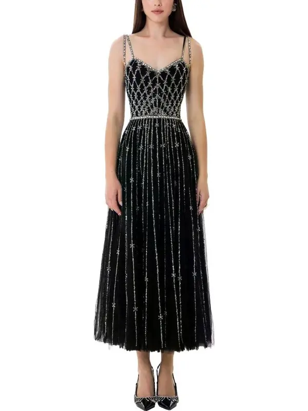 DINA MELWANI Crystal-embellished Midi Dress - Black