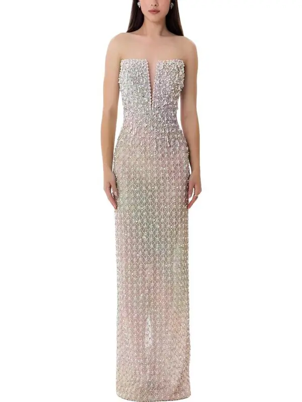 DINA MELWANI Embellished Maxi Dress - Neutrals