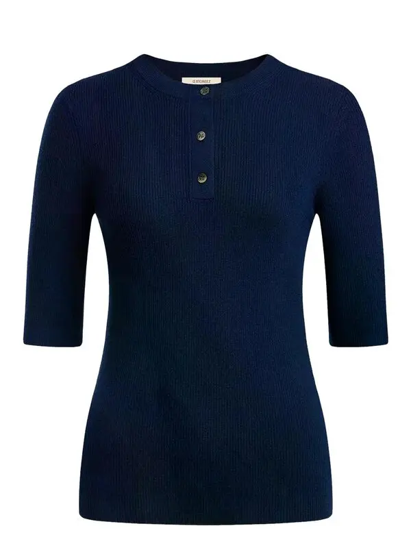 12 STOREEZ Button Merino Sweater - Blue