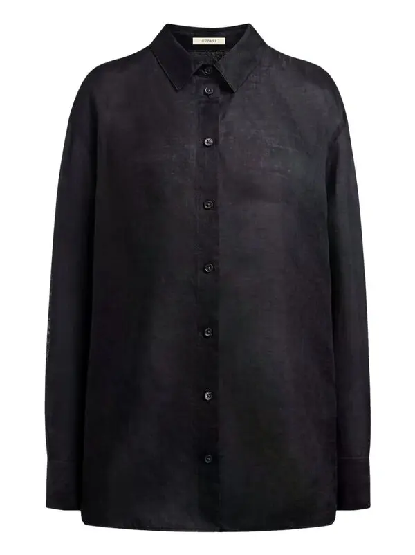 12 STOREEZ Button-up Ramie Shirt - Black