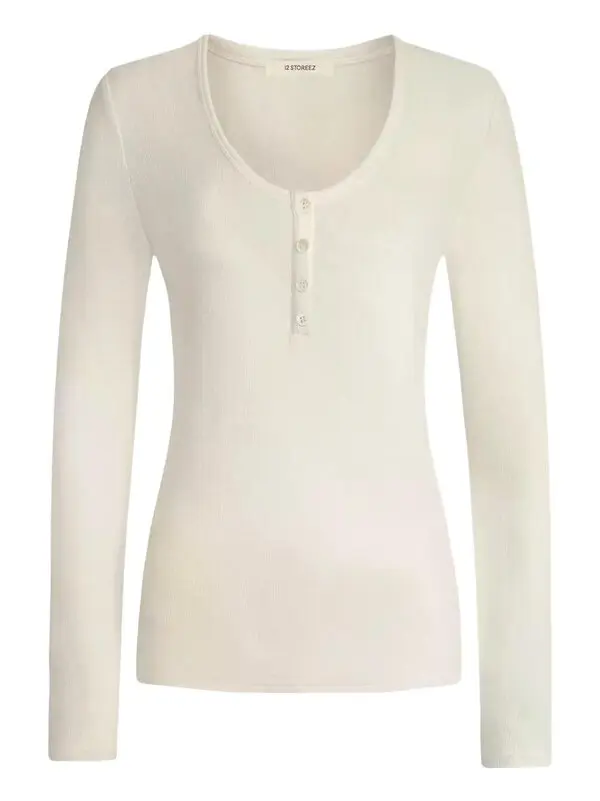 12 STOREEZ Henley Buttoned Top - Neutrals