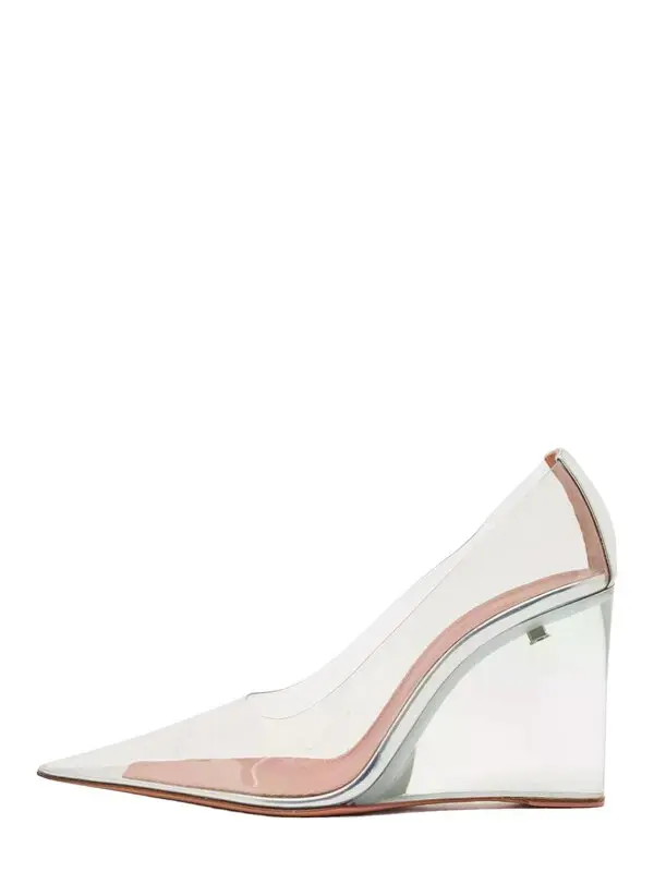 Amina Muaddi Ane Leather Wedge Pumps - White
