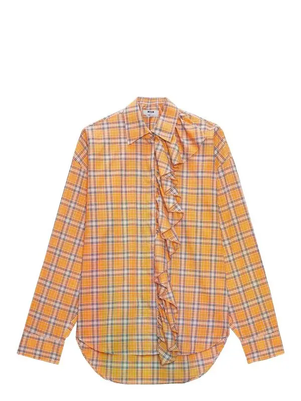MSGM Ruffled Check Shirt - Orange