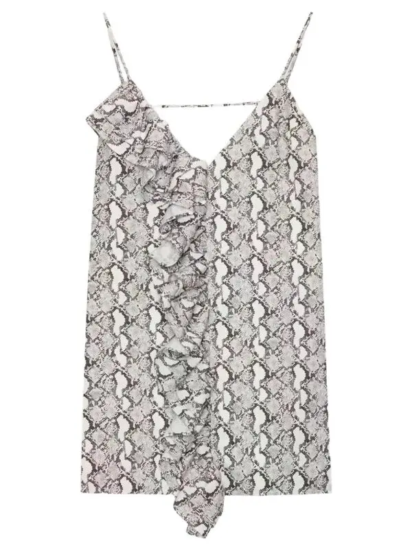 MSGM Ruffled Snakeskin Print Mini Dress - Grey