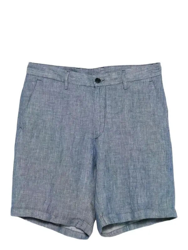 120% Lino Slub-texture Shorts - Blue
