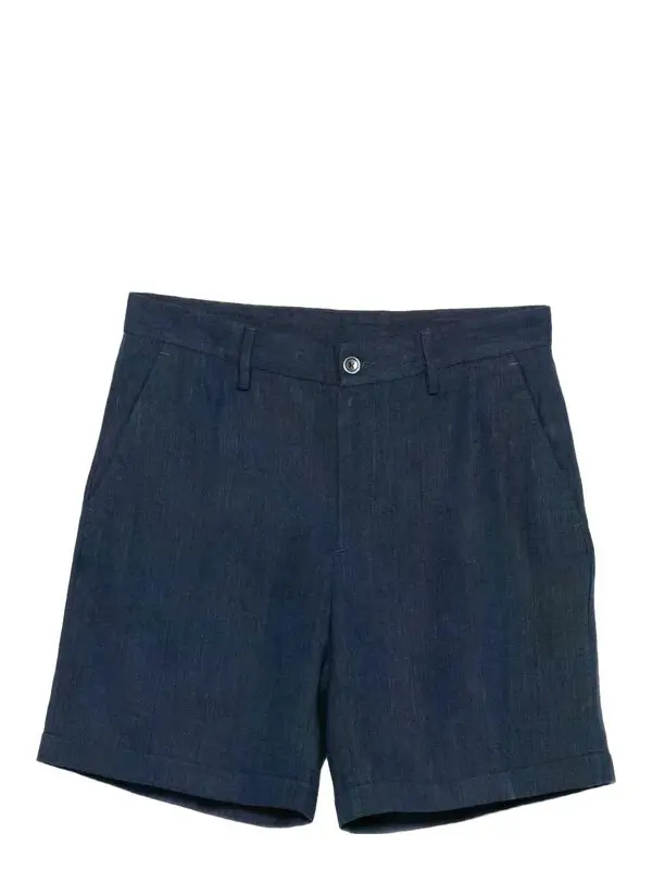 120% Lino Slub-texture Tailored Shorts - Blue