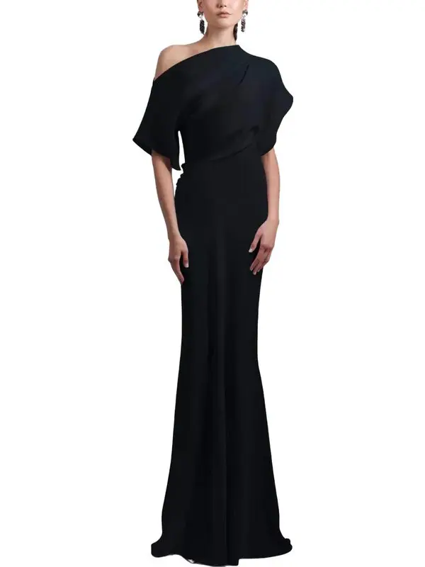 GEMY MAALOUF Asymmetrical Draped Maxi Dress - Black