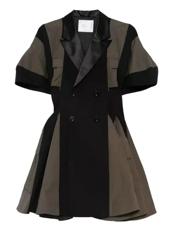 Sacai Paneled Double-breasted Mini Dress - Black