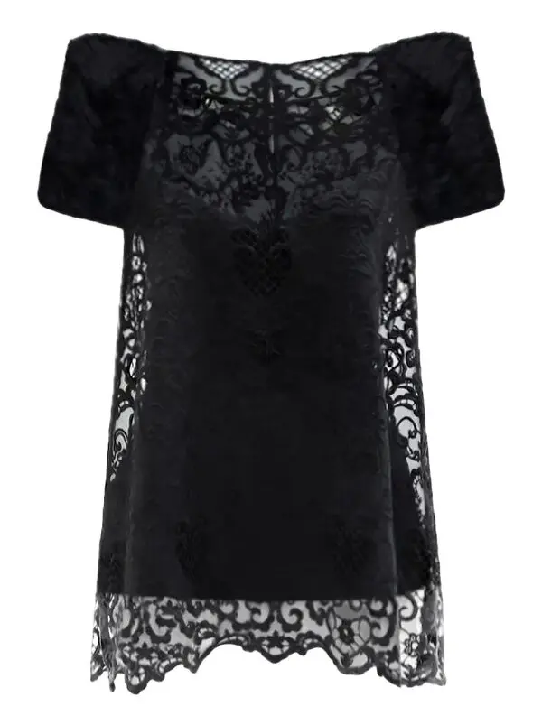 GEMY MAALOUF Embroidered Lace Blouse - Black