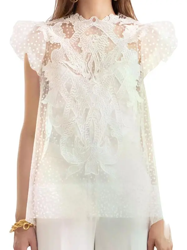 GEMY MAALOUF Embroidered Ruffled Blouse - White