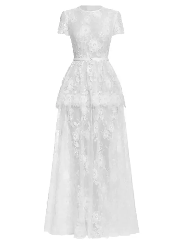 SELF-PORTRAIT Lace Tiered Maxi Dress - White