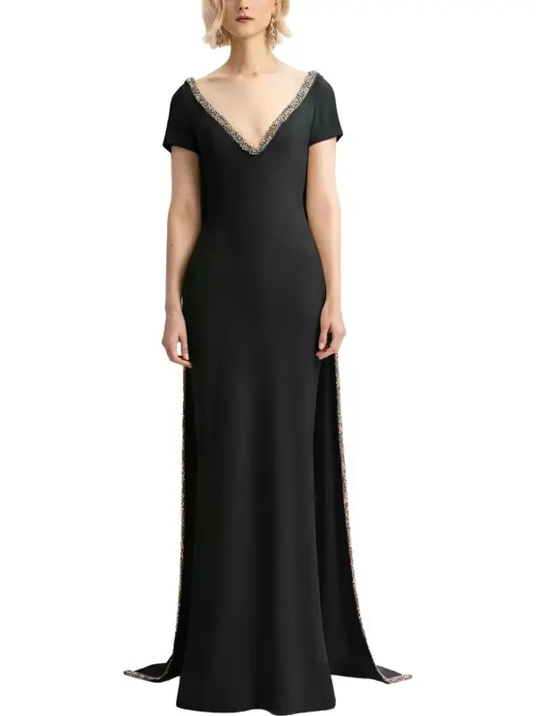 GEMY MAALOUF Beaded V-neck Maxi Dress - Black