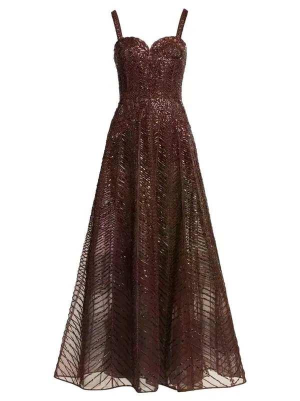 Elie Saab Embroidered Midi Dress - Brown