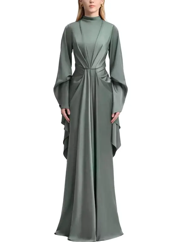 GEMY MAALOUF Draped Ruffled Maxi Dress - Green