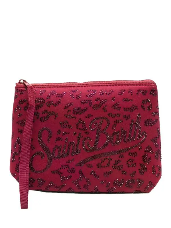 MC2 SAINT BARTH Aline Crystal-embellished Leopard-pattern Clutch - Red