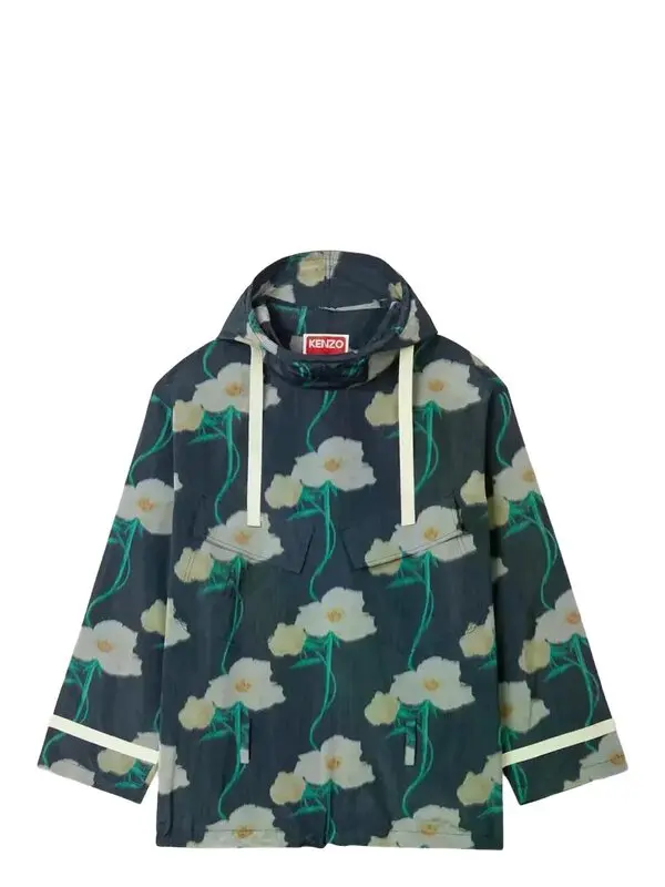 Kenzo Floral Print Parka - Blue