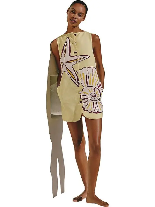 CALA DE LA CRUZ Rhoda Linen Mini Dress - Yellow Pattern